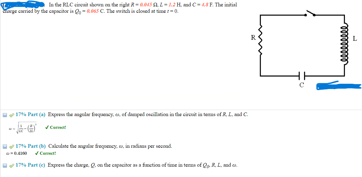 Solved In the RLC circuit shown on the right R = 0.045 Ω, L | Chegg.com