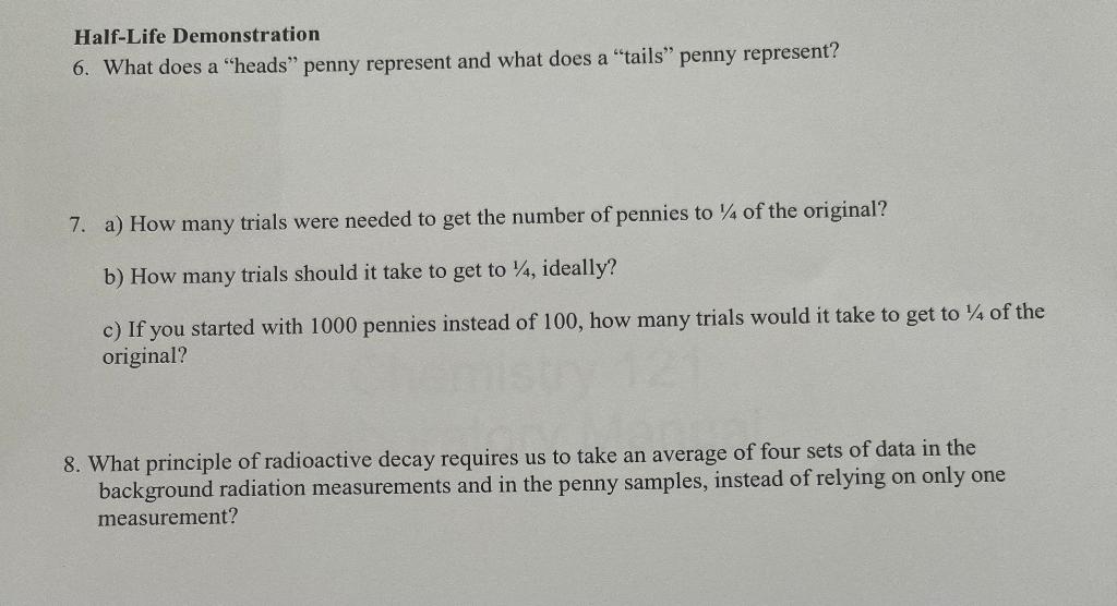 Solved Half-Life Demonstration 6. What does a "heads" penny | Chegg.com
