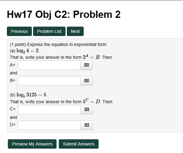 Solved Hw17 Obj C2: Problem 2 Previous Problem List Next (1 | Chegg.com