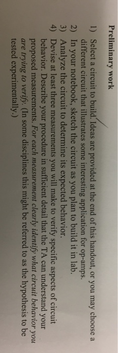 Solved Preliminary work 1) Select a circuit to build Ideas | Chegg.com