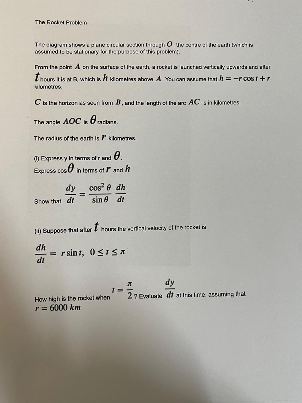 Solved The Rocket Problem. The diagram shows a plane | Chegg.com