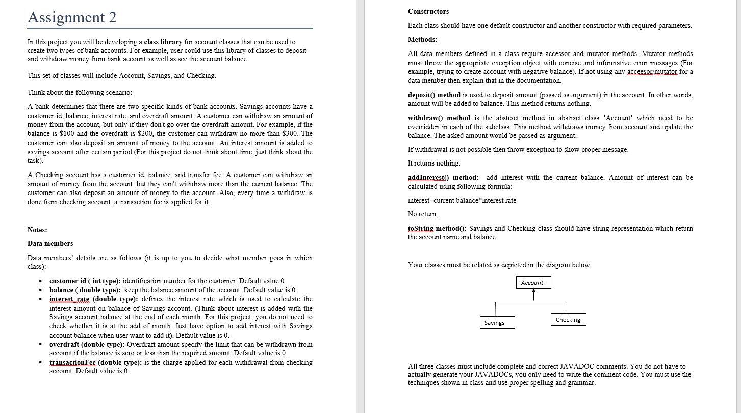 Solved Constructors Assignment 2 Each Class Should Have One
