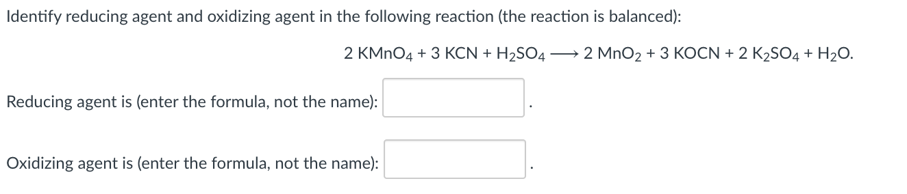 Solved Identify reducing agent and oxidizing agent in the | Chegg.com