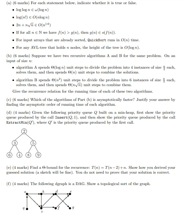 (a) (6 marks) For each statement below, indicate | Chegg.com