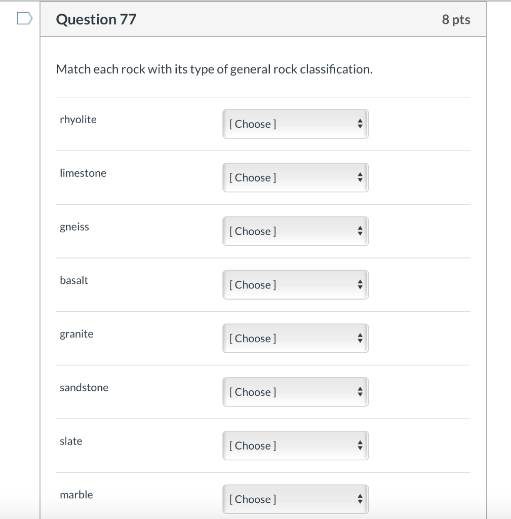 Solved Match each rock with its type of general | Chegg.com