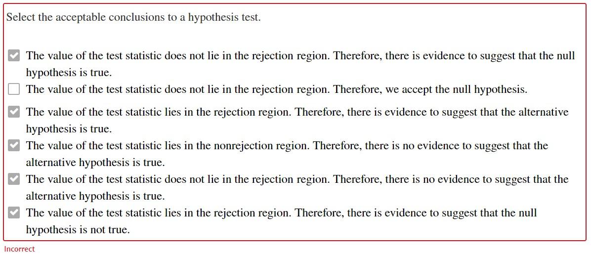Solved Select the acceptable conclusions to a hypothesis | Chegg.com