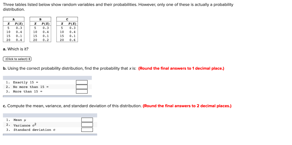 Solved Three tables listed below show random variables and | Chegg.com