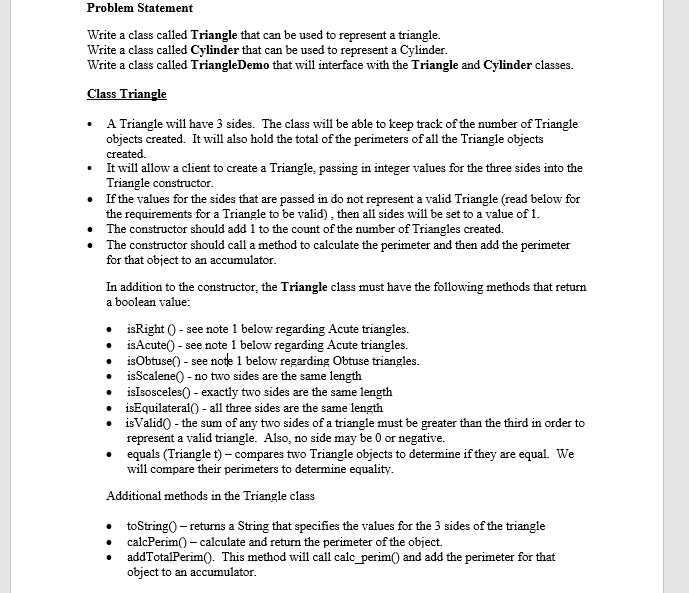 Solved Write a class called Triangle that can be used to | Chegg.com