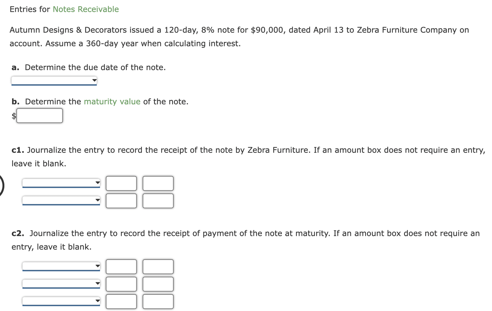 Solved Autumn Designs \& Decorators issued a 120 -day, 8% | Chegg.com