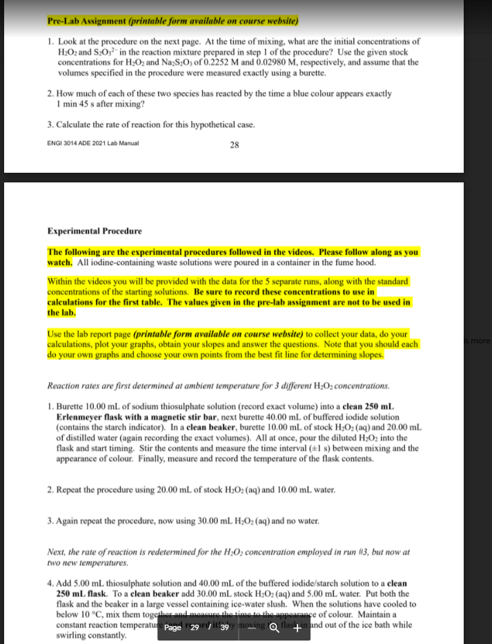 Solved EXPERIMENT #4 PRE-LAB ASSIGNMENT REACTION KINETICS | Chegg.com