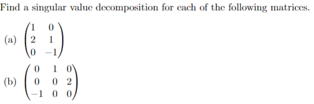 Solved Find a singular value decomposition for each of the | Chegg.com