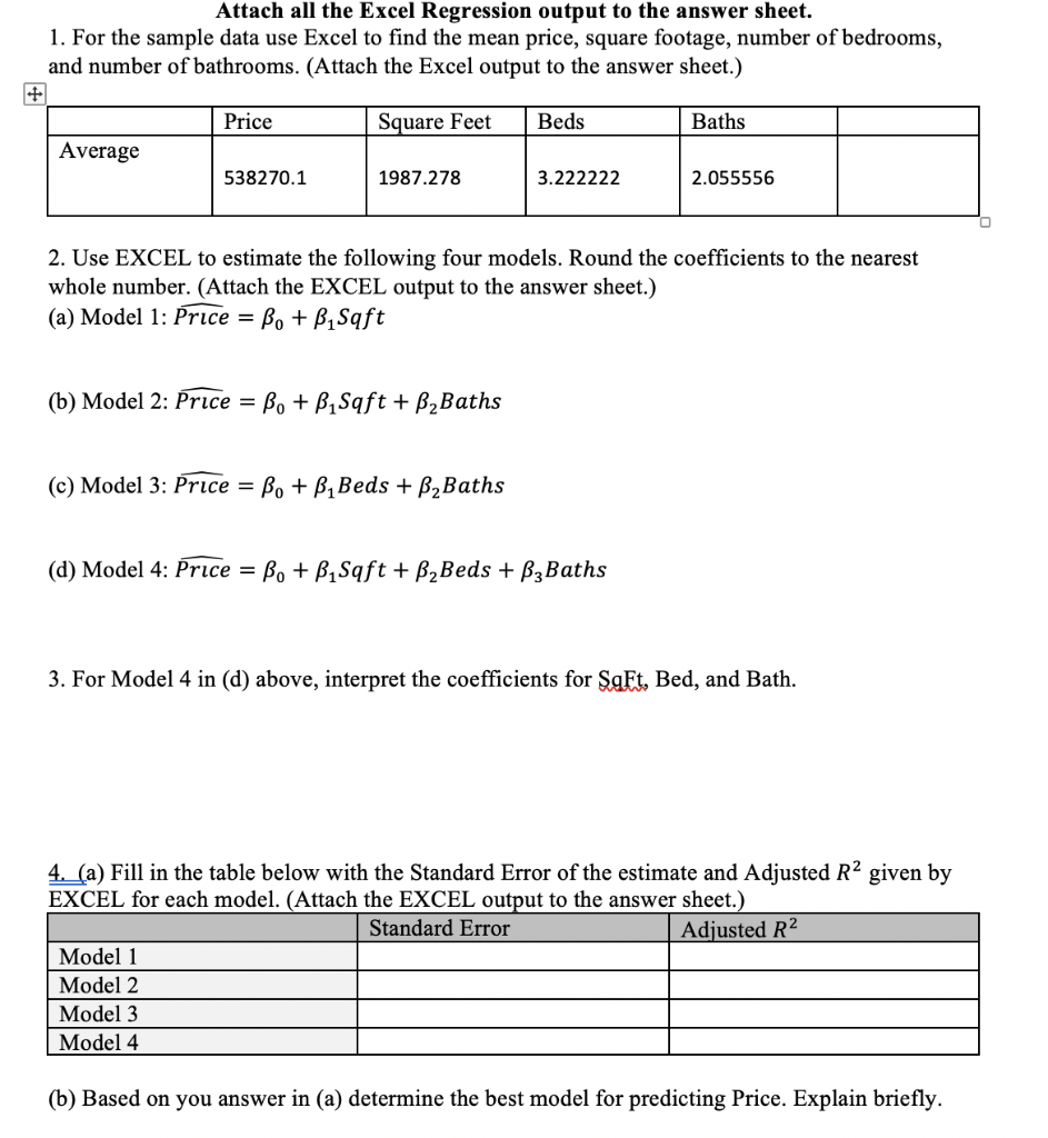 Solved Attach all the Excel Regression output to the answer | Chegg.com