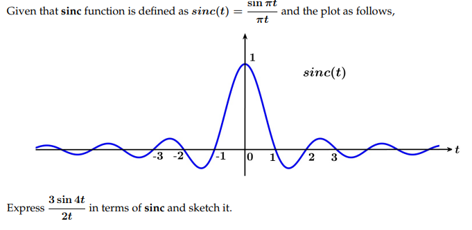 Solved sin at Given that sinc function is defined as sinc(t) | Chegg.com