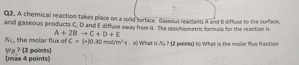 Solved Q2. A chemical reaction takes place on a solid | Chegg.com