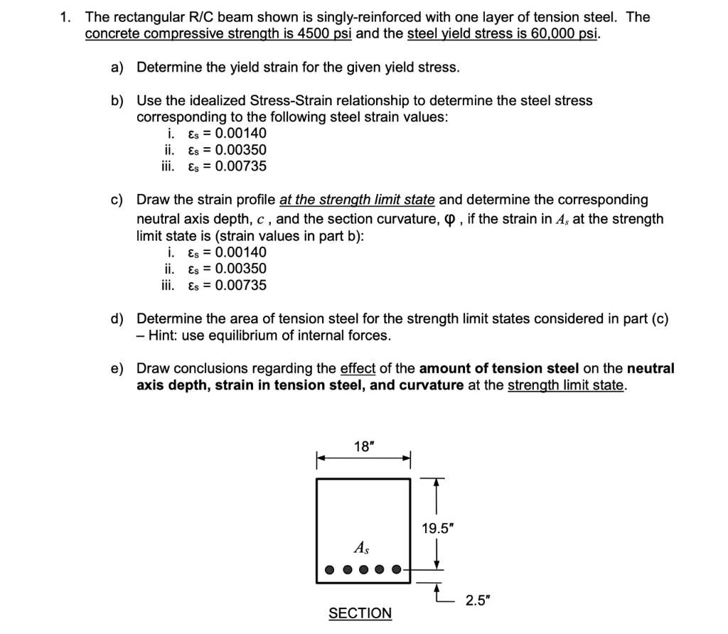 Solved The rectangular R/C beam shown is singly-reinforced | Chegg.com