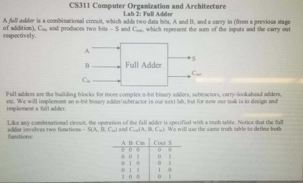 CS311 Computer Organization and Architecture Lab 2: | Chegg.com