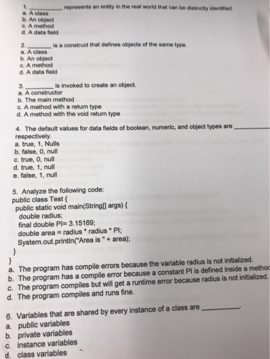 Solved represents an entity in the real world that can be | Chegg.com