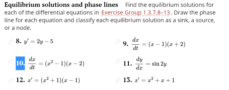 Solved Equilibrium solutions and phase lines Find the | Chegg.com