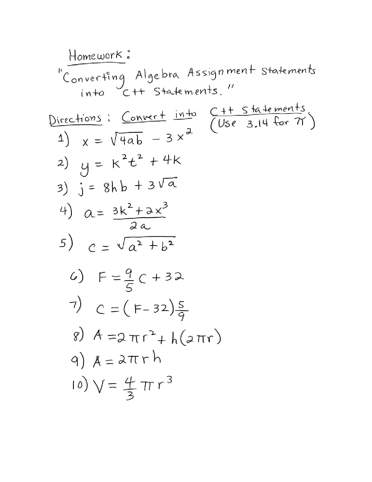 Solved Homework: "Converting Algebra Assignment statements | Chegg.com