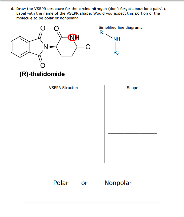 Solved d. ﻿Draw the VSEPR structure for the circled nitrogen | Chegg.com