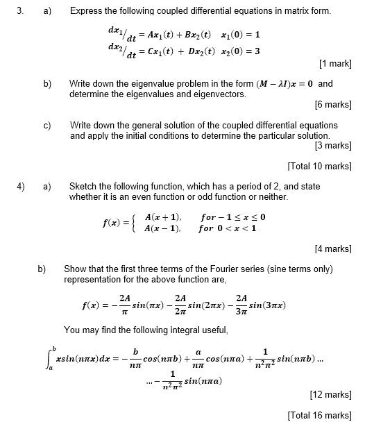 Solved 3. a) Express the following coupled differential | Chegg.com