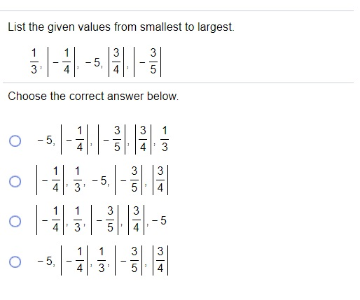 Solved List the given values from smallest to largest. 1 3 1 | Chegg.com