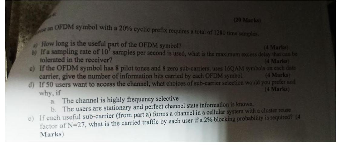 Solved a) How long is the useful part of the OFDM symbol? | Chegg.com