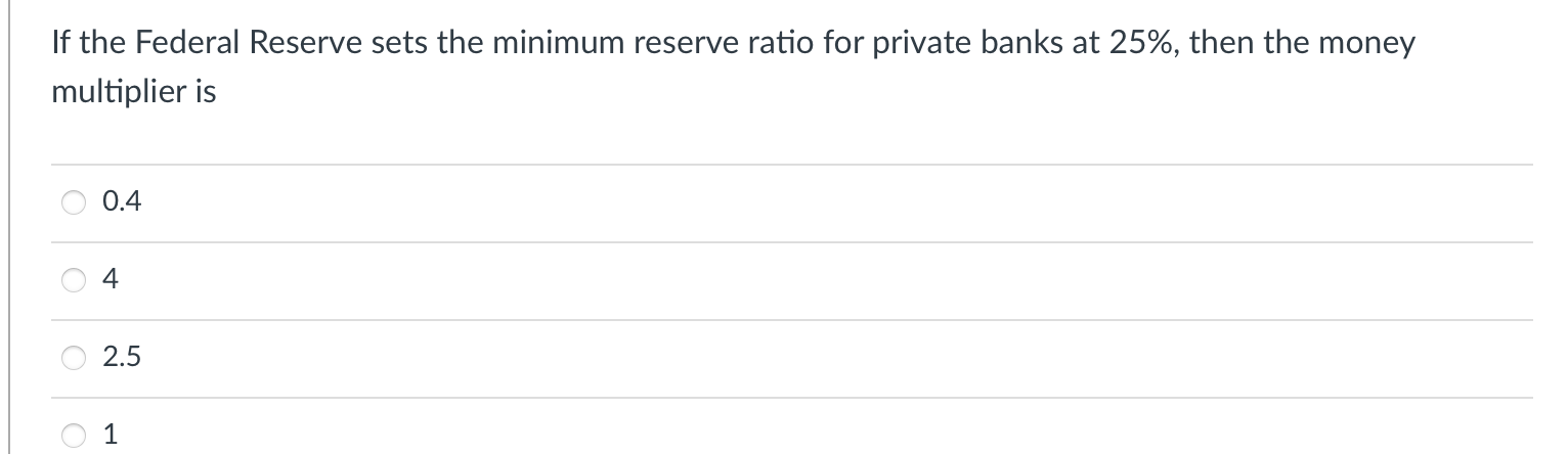 Solved If the Federal Reserve sets the minimum reserve ratio | Chegg.com