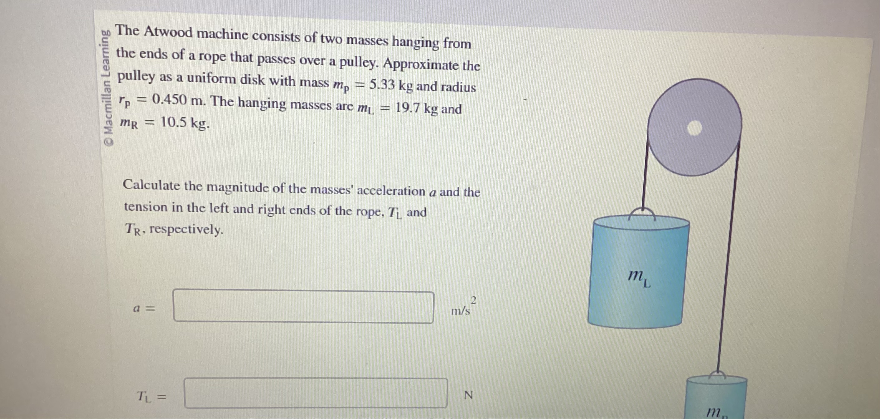 Solved The Atwood machine consists of two masses hanging | Chegg.com