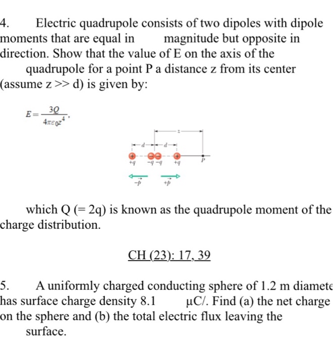 Solved Electric quadrupole consists of two dipoles with | Chegg.com
