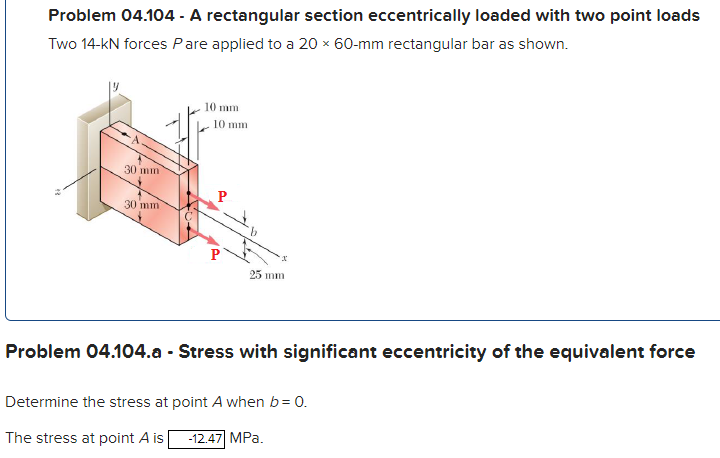 Solved Problem 04.104 - A rectangular section eccentrically | Chegg.com