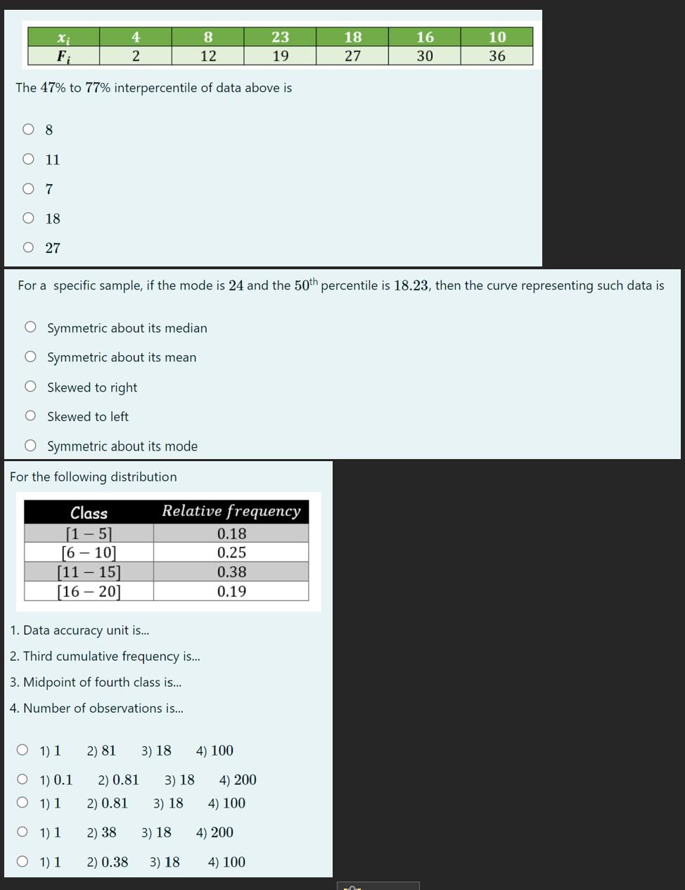 Solved The 47% to 77% interpercentile of data above is 8 11 | Chegg.com