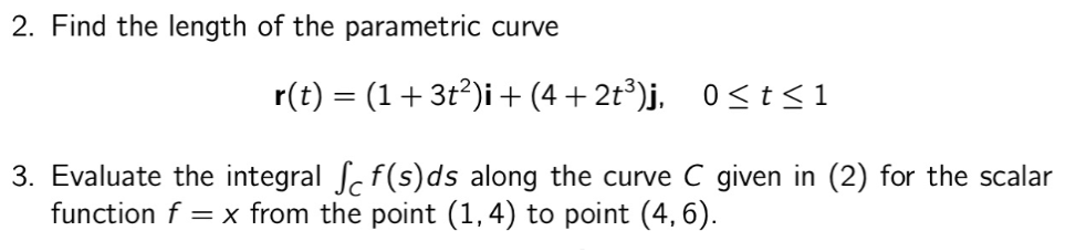 Solved 2. Find the length of the parametric curve | Chegg.com