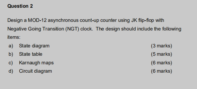 Solved Question 2 Design a MOD-12 asynchronous count-up | Chegg.com