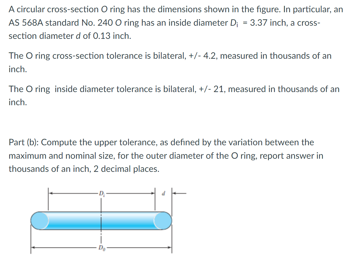 Solved A circular cross-section O ring has the dimensions | Chegg.com