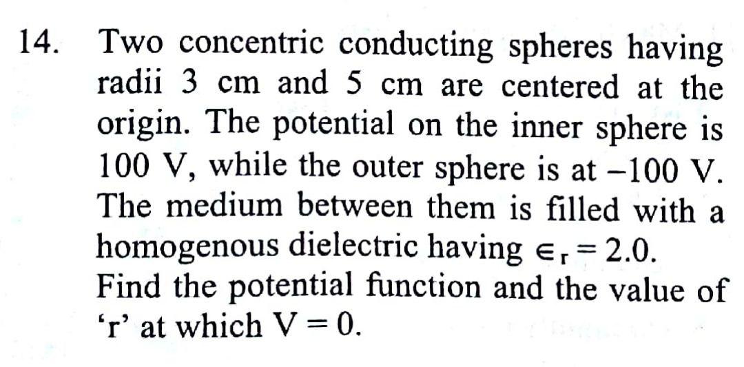 Solved 14. Two concentric conducting spheres having radii 3 | Chegg.com