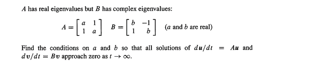 Solved A has real eigenvalues but B has complex eigenvalues: | Chegg.com
