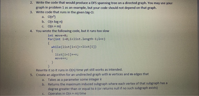 Write the code that would produce a DFS spanning tree | Chegg.com
