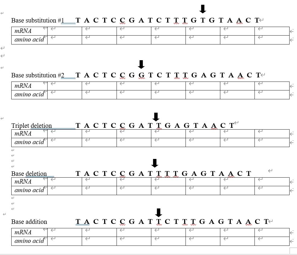 Solved Base substitution #1 ТАстс с G АтсттTGT GTA AC Те WW | Chegg.com