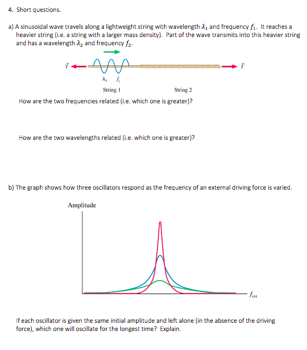 Solved 4. Short questions. a) A sinusoidal wave travels | Chegg.com