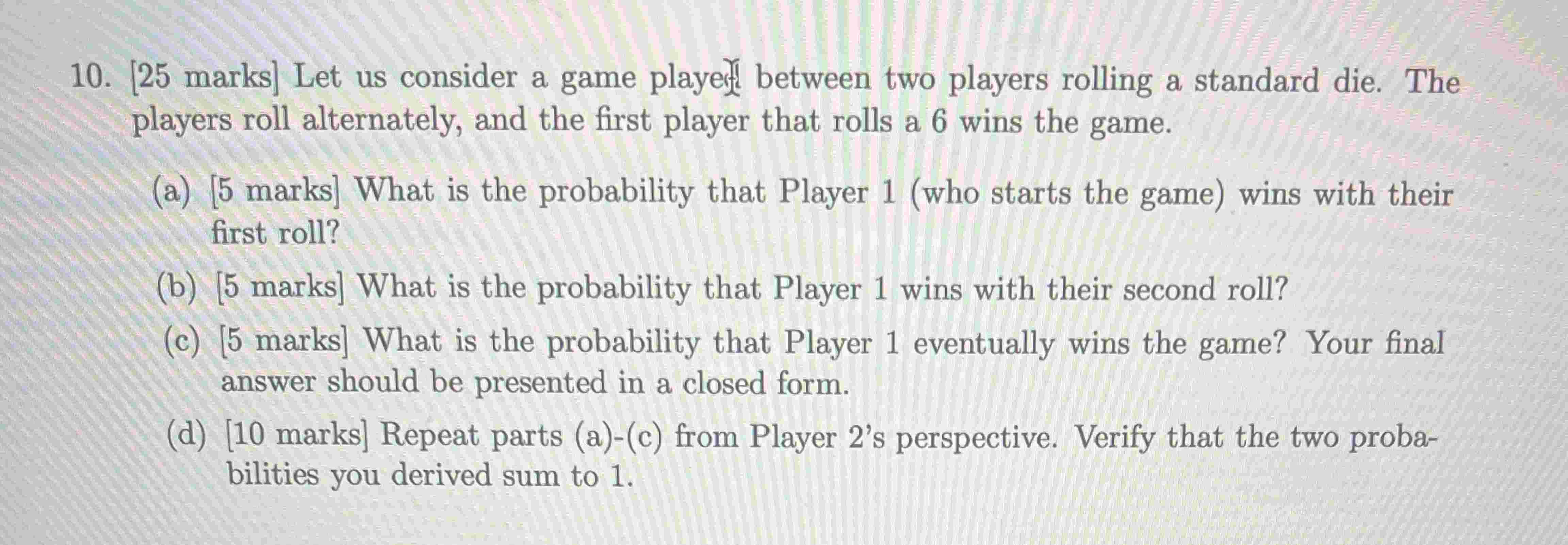 Solved 10. [25 ﻿marks] ﻿Let us consider a game playerl | Chegg.com