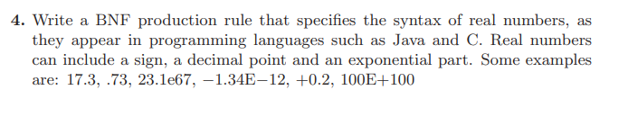Solved Write a BNF production rule that specifies the syntax | Chegg.com