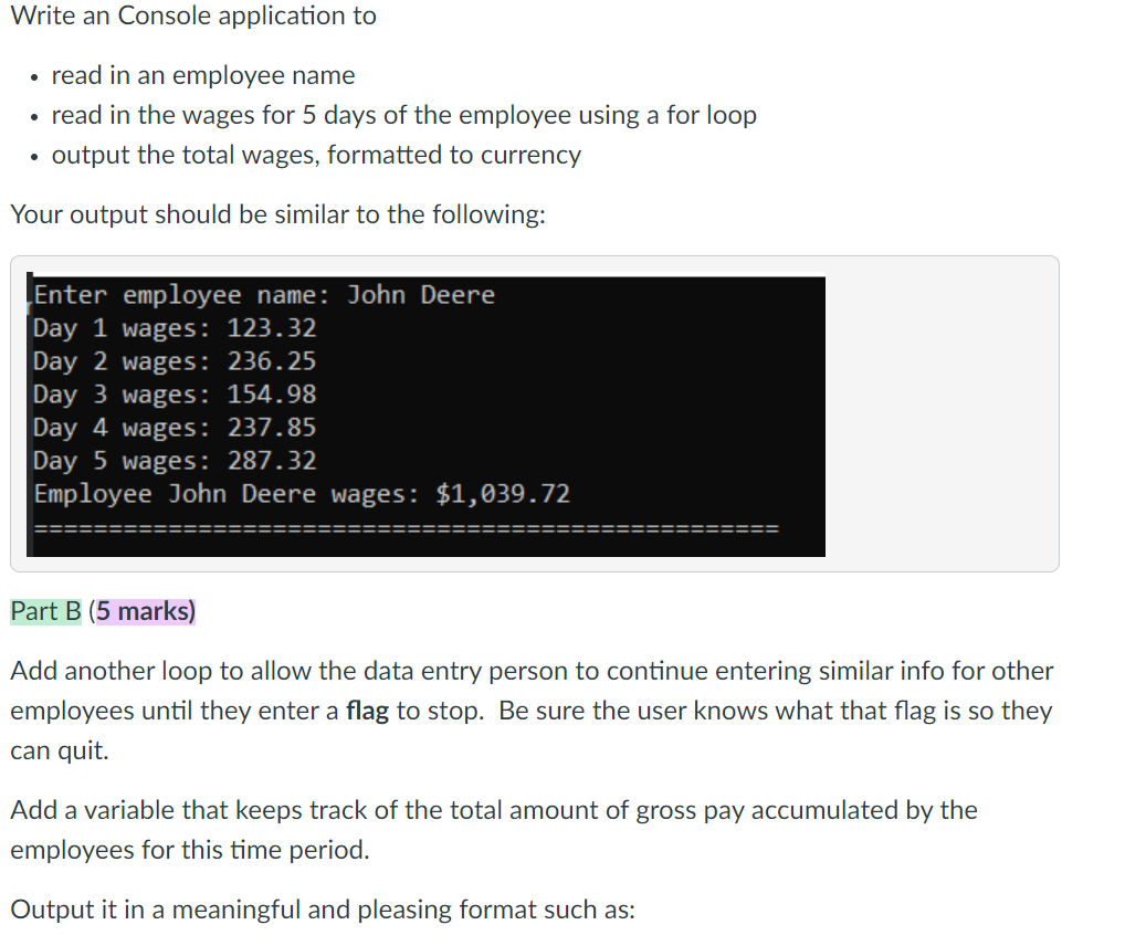 Solved Write an Console application toread in an employee | Chegg.com