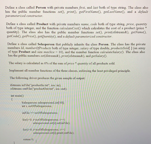 Solved Define a class called Person with private members | Chegg.com