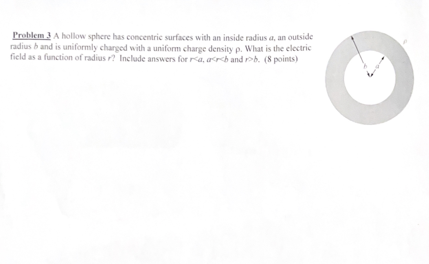 Solved Problem 3 ﻿A hollow sphere has concentric surfaces | Chegg.com