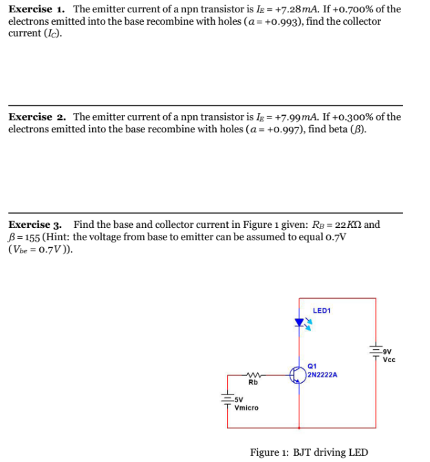 Solved Exercise 1. The emitter current of a npn transistor | Chegg.com