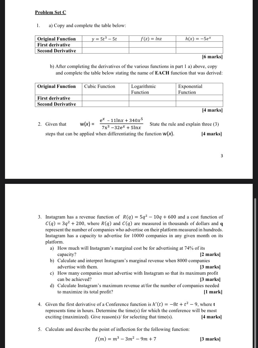 Problem Set C 1. a) Copy and complete the table | Chegg.com