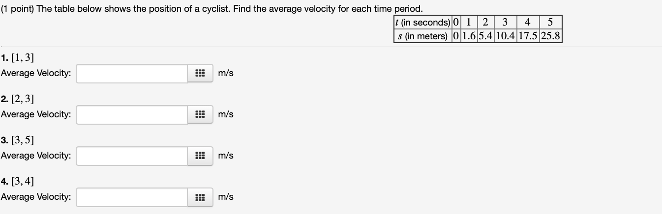 Solved (1 point) The table below shows the position of a | Chegg.com