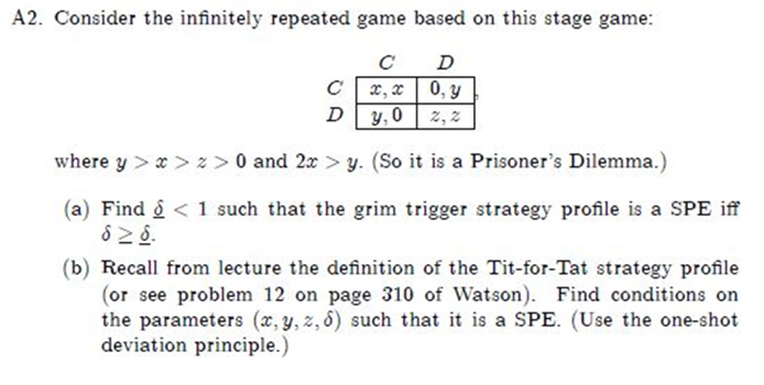 Solved A2. Consider the infinitely repeated game based on | Chegg.com