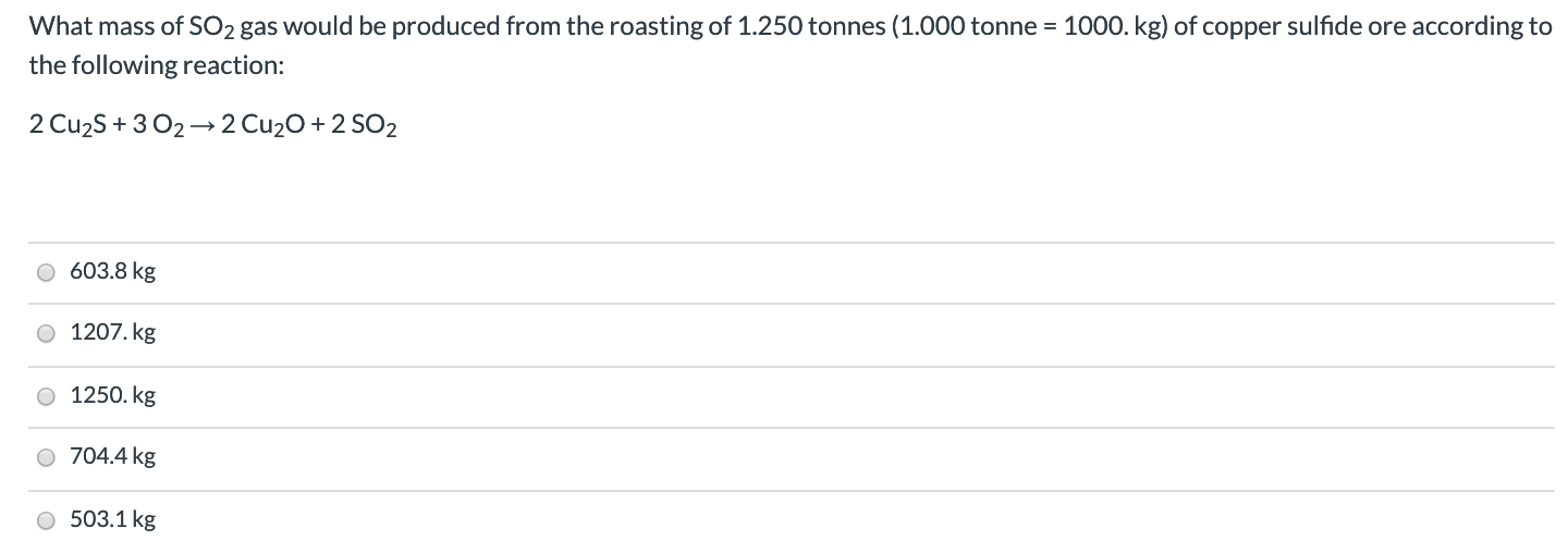 Solved What mass of SO2 gas would be produced from the | Chegg.com